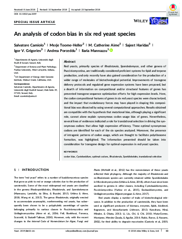 (PDF) An analysis of codon bias in six red yeast species