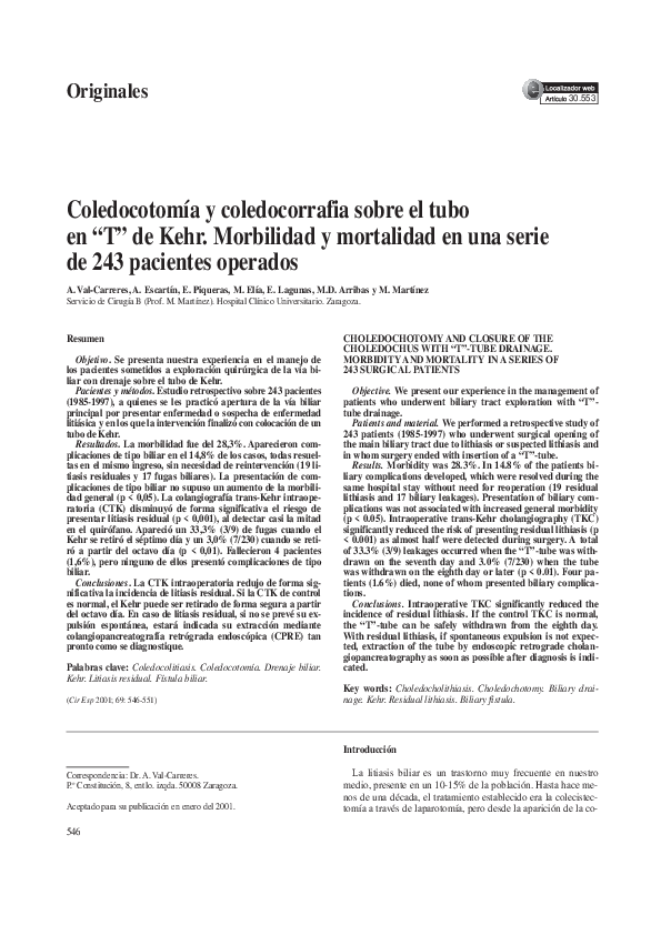 (PDF) Coledocotomía y coledocorrafia sobre el tubo en “T” de Kehr ...