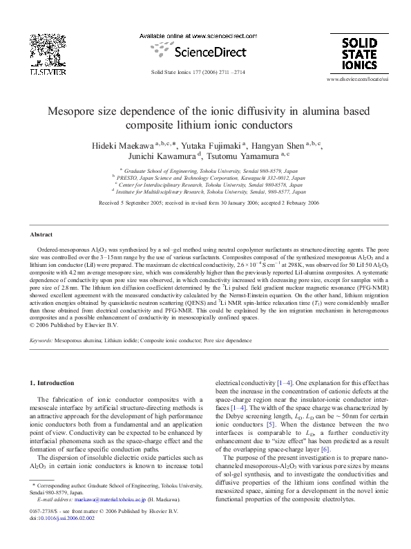 (PDF) Mesopore size dependence of the ionic diffusivity in alumina ...