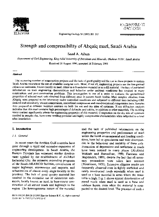 (PDF) Strength and compressibility of Abqaiq marl, Saudi Arabia