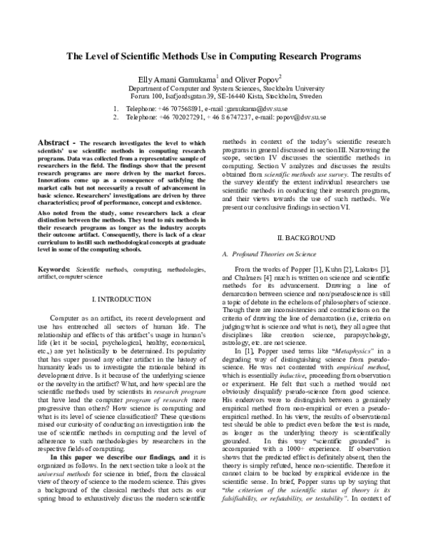 (PDF) The Level of Scientific Methods Use in Computing Research Programs