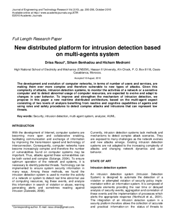 (PDF) New distributed platform for intrusion detection based on multi ...