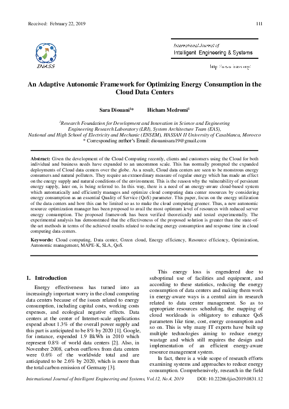 (PDF) An Adaptive Autonomic Framework for Optimizing Energy Consumption in the Cloud Data ...