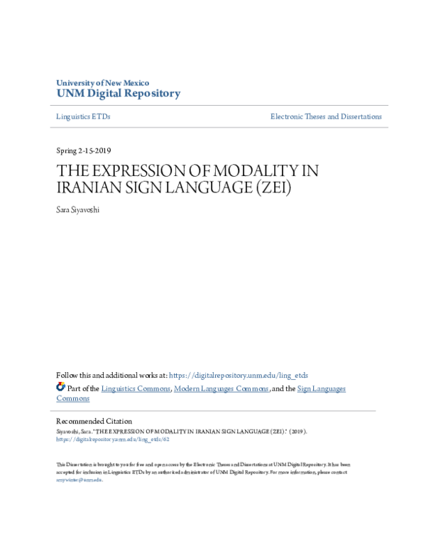 (PDF) The Expression of Modality in Iranian Sign Language (Zei)
