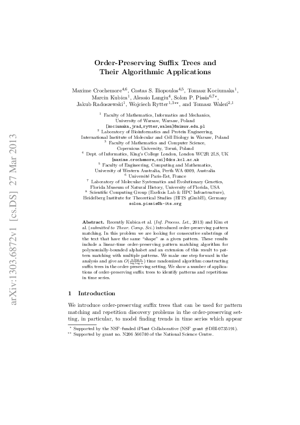 (PDF) Order-Preserving Suffix Trees and Their Algorithmic Applications