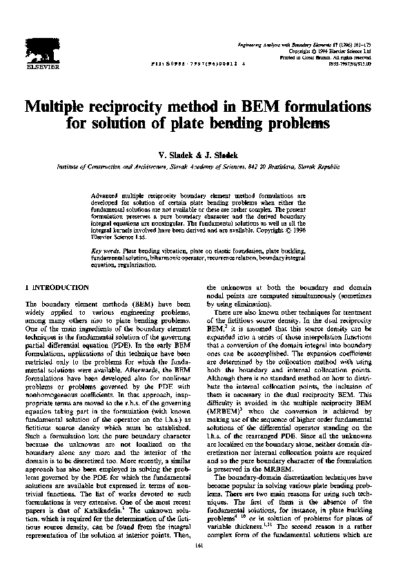 (PDF) Multiple reciprocity method in BEM formulations for solution of plate bending problems