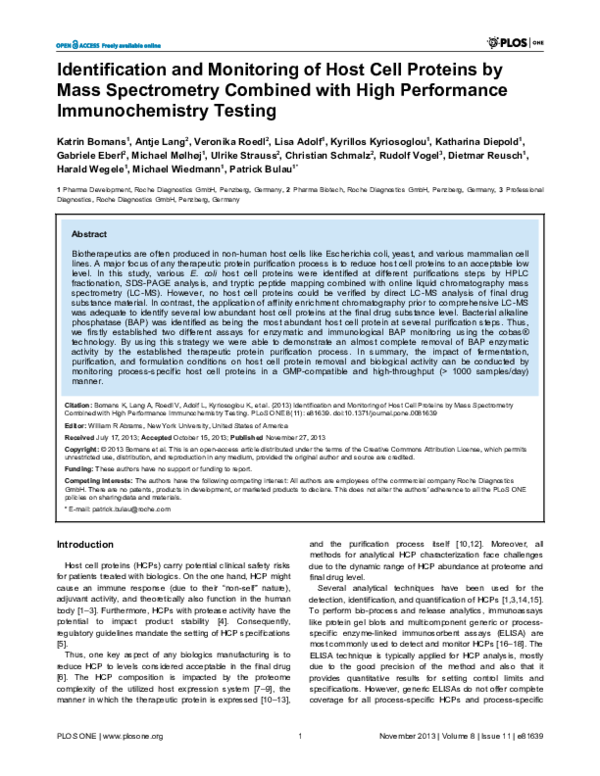 (PDF) Identification and Monitoring of Host Cell Proteins by Mass ...