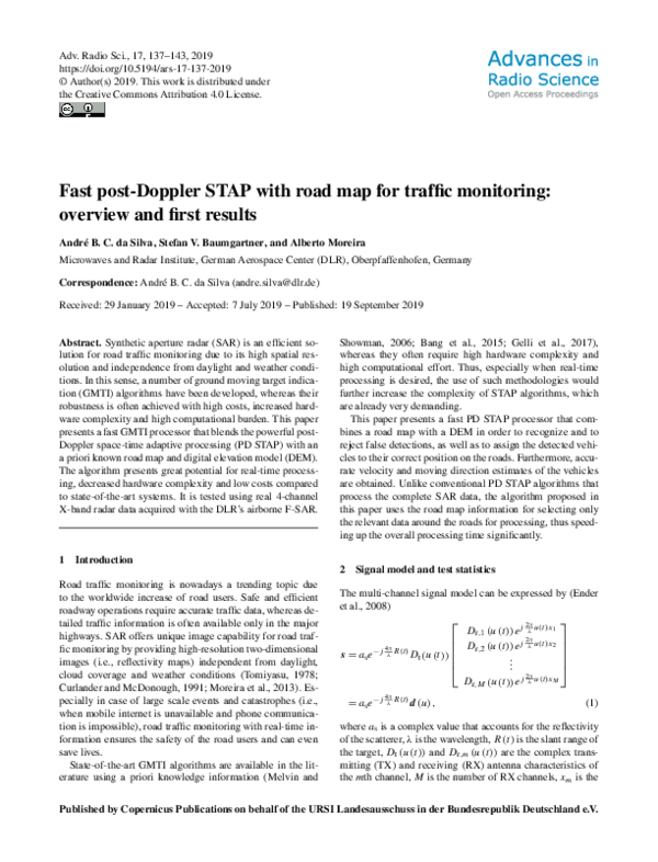 (PDF) Fast post-Doppler STAP with road map for traffic monitoring ...