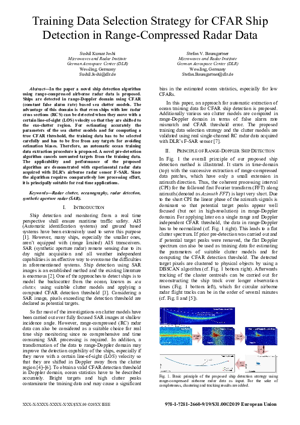 Pdf Training Data Selection Strategy For Cfar Ship Detection In Range