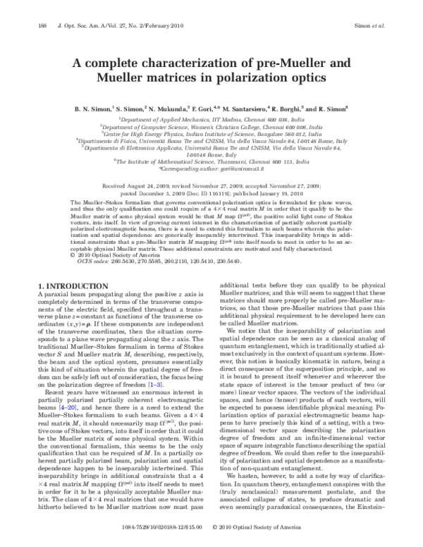 (PDF) A complete characterization of pre-Mueller and Mueller matrices ...