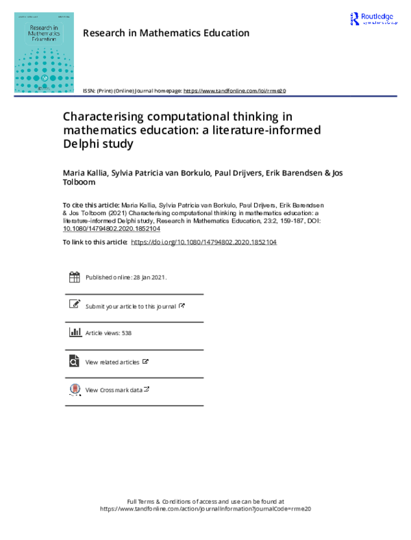 Pdf Characterising Computational Thinking In Mathematics Education A Literature Informed