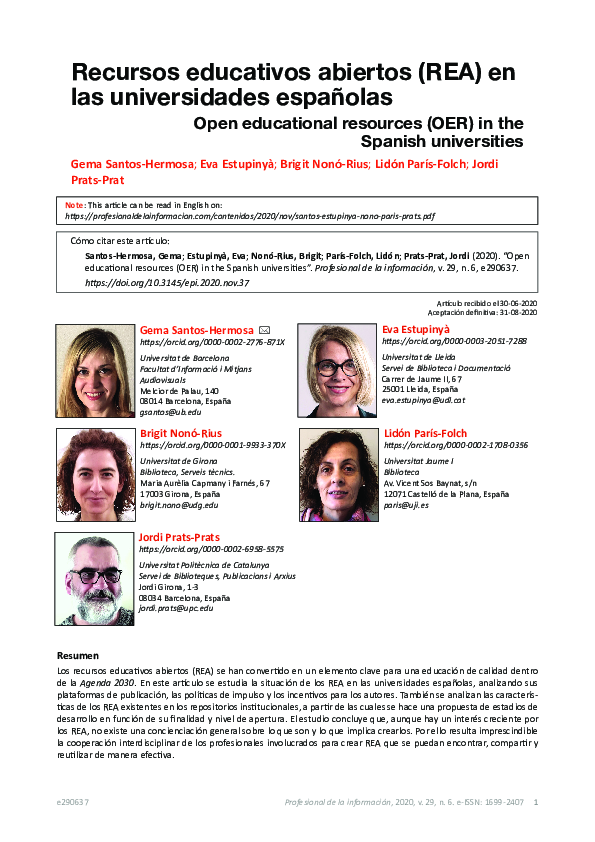 (PDF) Recursos Educativos Abiertos (REA) en las universidades españolas