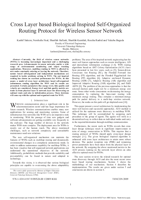 Pdf Cross Layer Based Biological Inspired Self Organized Routing