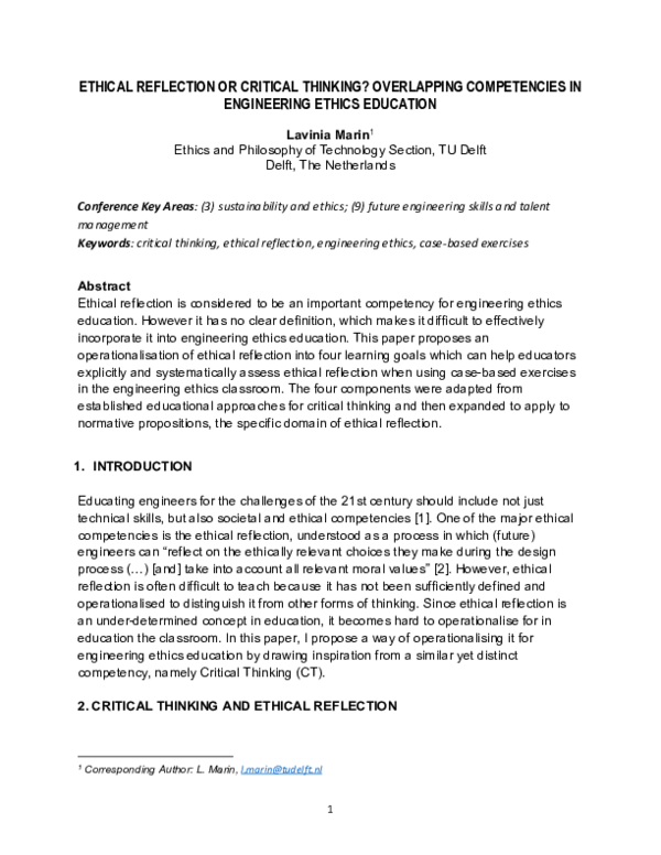 (PDF) Ethical Reflection or Critical Thinking? Overlapping Competencies ...