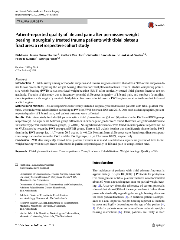 (PDF) Patient-reported quality of life and pain after permissive weight bearing in surgically ...