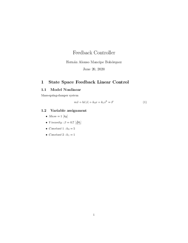 Matlab: Feedback Controller