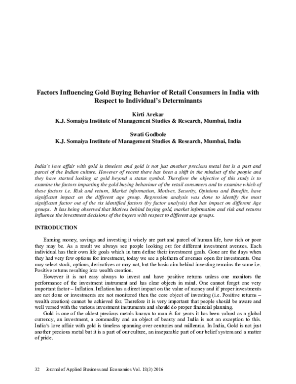 (PDF) Factors Influencing Gold Buying Behavior of Retail Consumers in ...