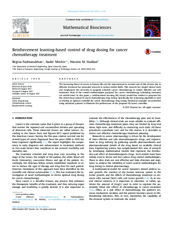 (PDF) Reinforcement learning-based control of drug dosing for cancer ...