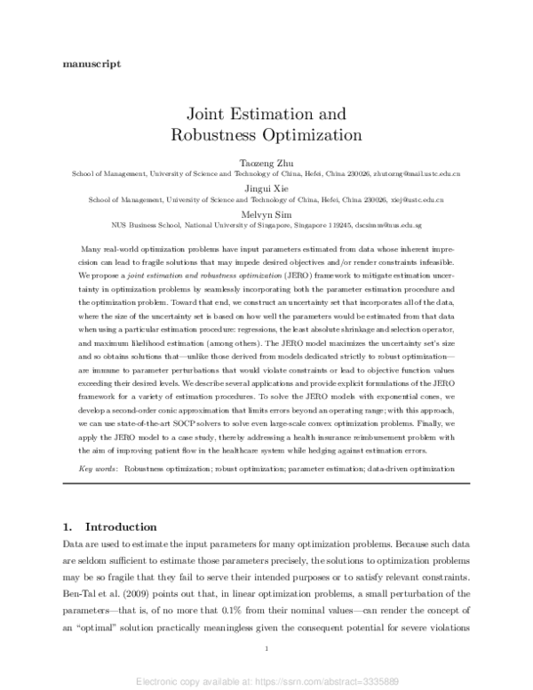 (PDF) Joint Estimation and Robustness Optimization