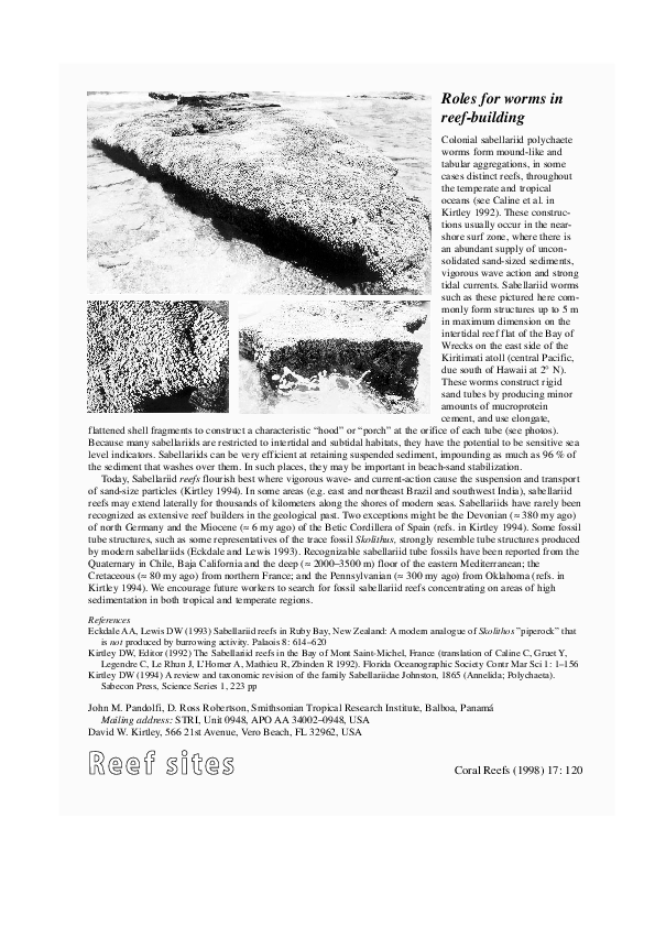 (PDF) Roles for worms in reef-building | D Ross Robertson - Academia.edu