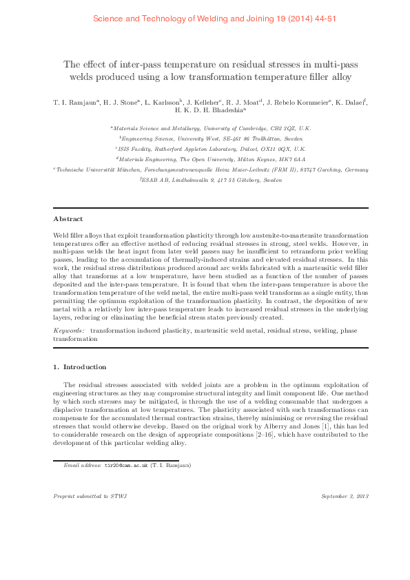 (PDF) Effect of interpass temperature on residual stresses in multipass ...