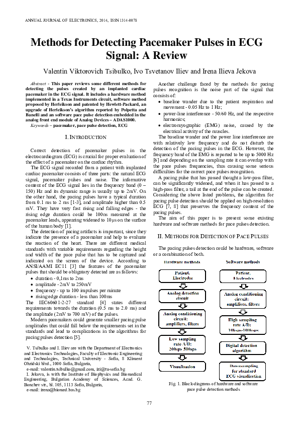 (PDF) Methods for Detecting Pacemaker Pulses in ECG Signal : A Review