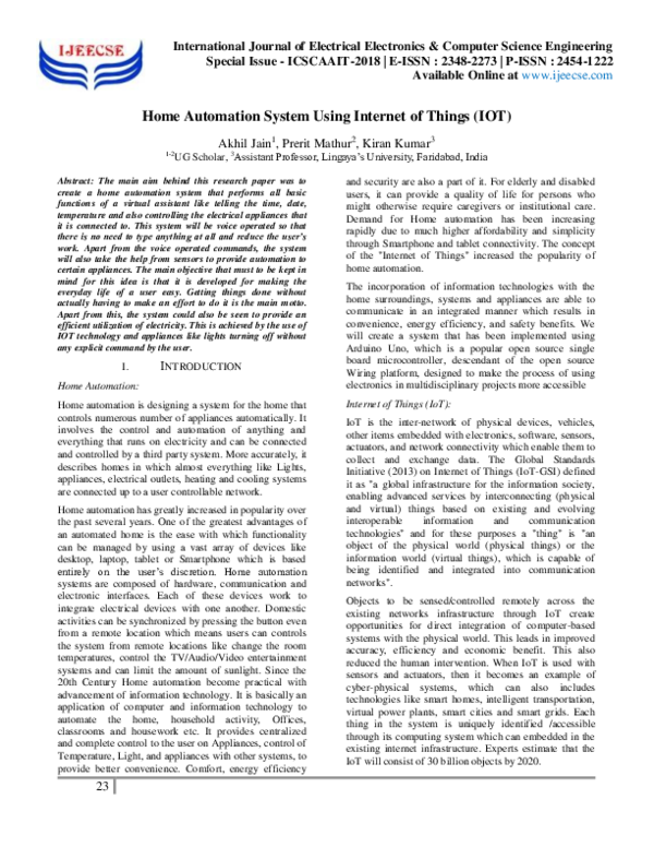 (PDF) Home Automation System using Internet of Things (IOT)