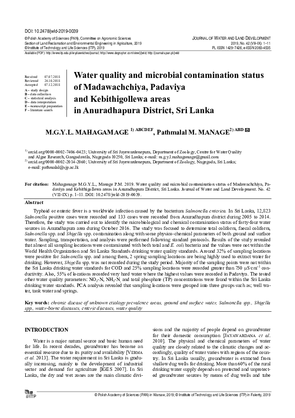 (PDF) Water quality and microbial contamination status of Madawachchiya ...