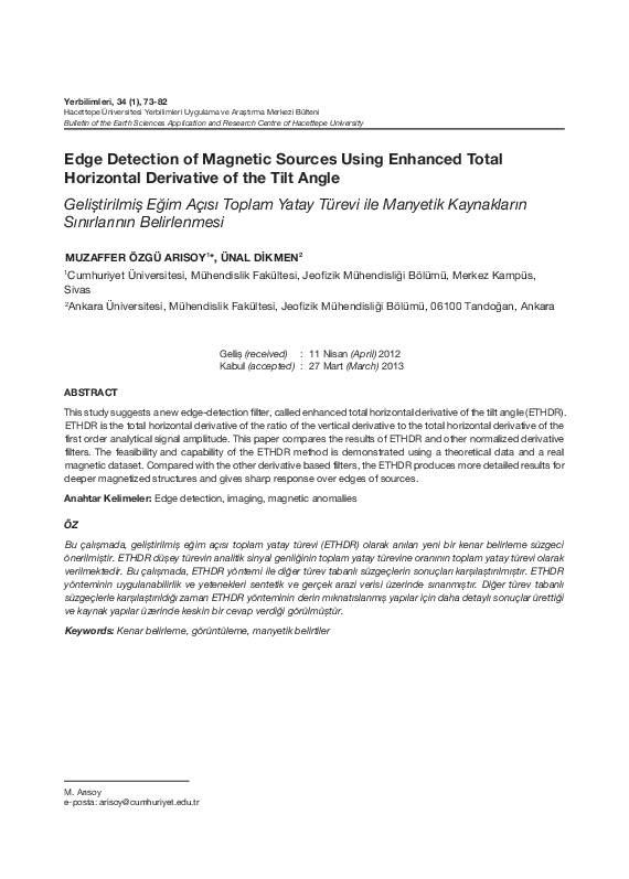 Pdf Edge Detection Of Magnetic Sources Using Enhanced Total Horizontal Derivative Of The Tilt