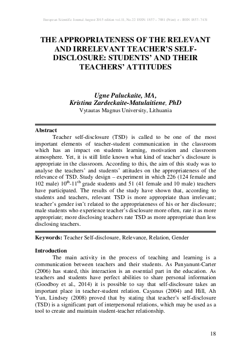 (PDF) The Appropriateness of the Relevant and Irrelevant Teacher's Self ...