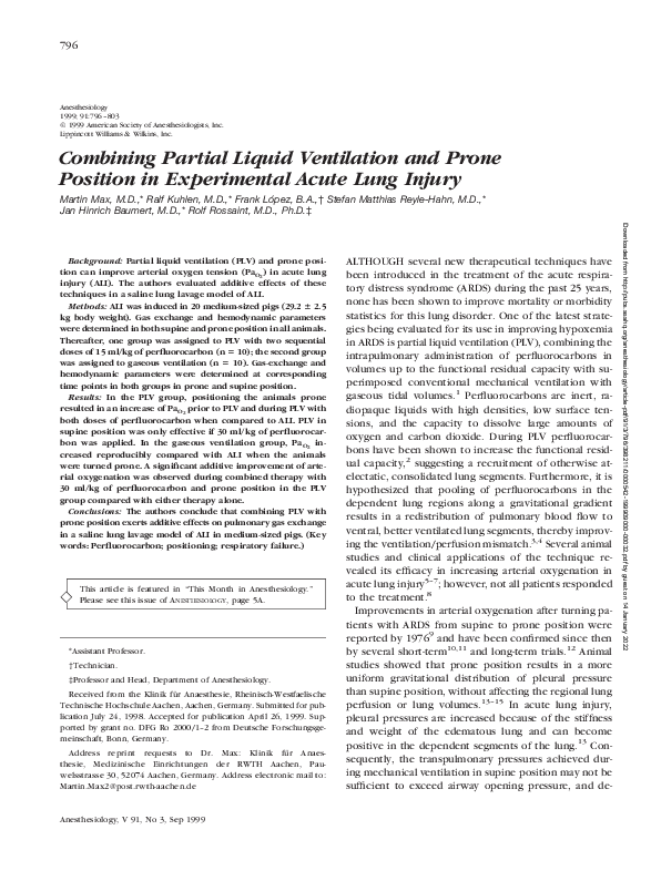 (PDF) Combining Partial Liquid Ventilation and Prone Position In ...