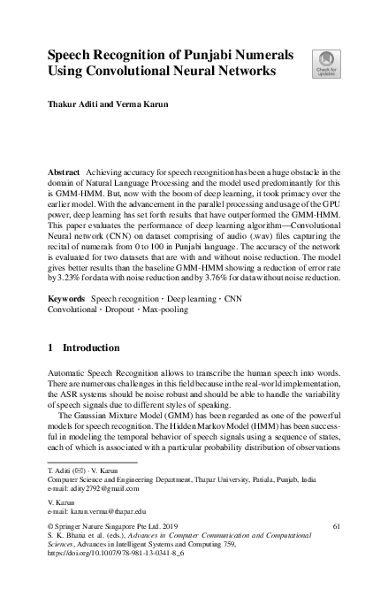 (PDF) Speech Recognition of Punjabi Numerals Using Convolutional Neural Networks | karun verma ...