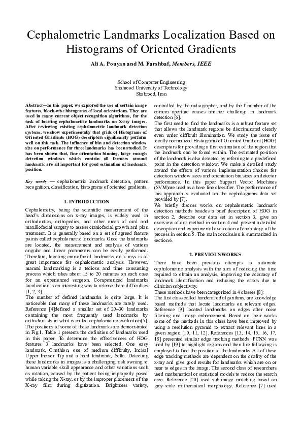 (PDF) Cephalometric landmarks localization based on Histograms of Oriented Gradients