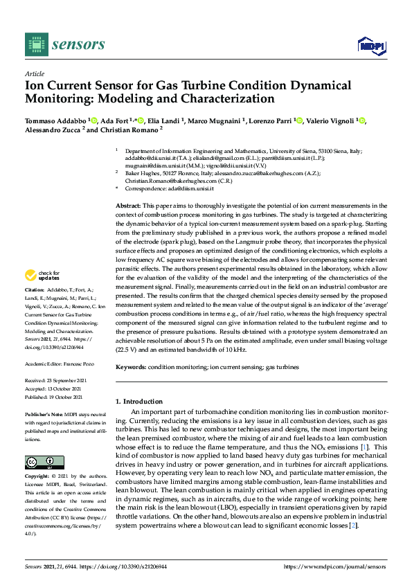 (PDF) Ion Current Sensor for Gas Turbine Condition Dynamical Monitoring ...