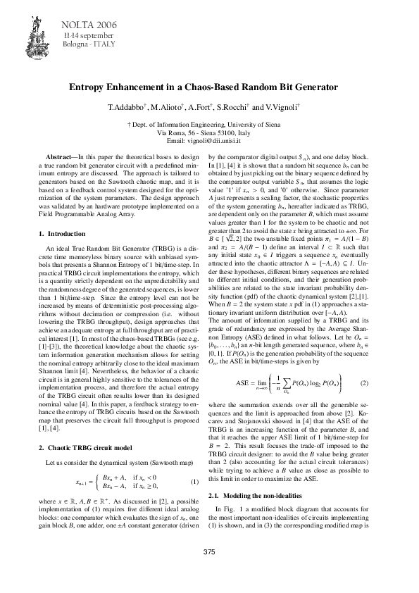 (PDF) Entropy Enhancement in a Chaos-Based Random Bit Generator