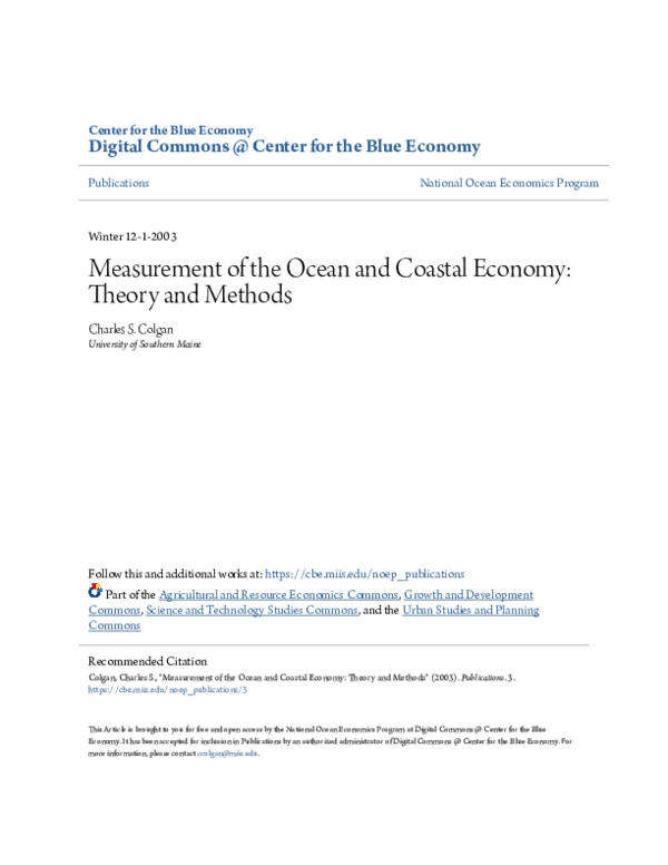 (PDF) Measurement of the Ocean and Coastal Econo my: Theory and Methods ...