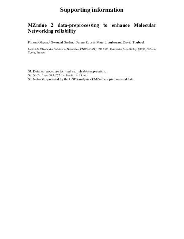 (PDF) MZmine 2 Data-Preprocessing To Enhance Molecular Networking ...