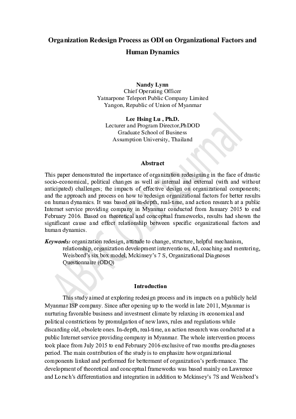 (PDF) Organization redesign process as ODI on organizational factors ...