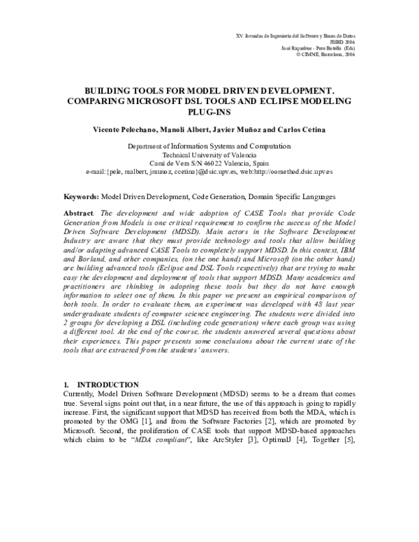 (PDF) Building Tools for Model Driven Development Comparing Microsoft DSL Tools and Eclipse ...