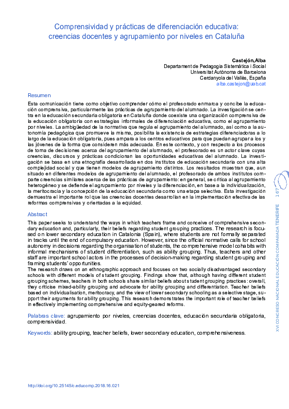 (PDF) Comprensividad y prácticas de diferenciación educativa: creencias ...