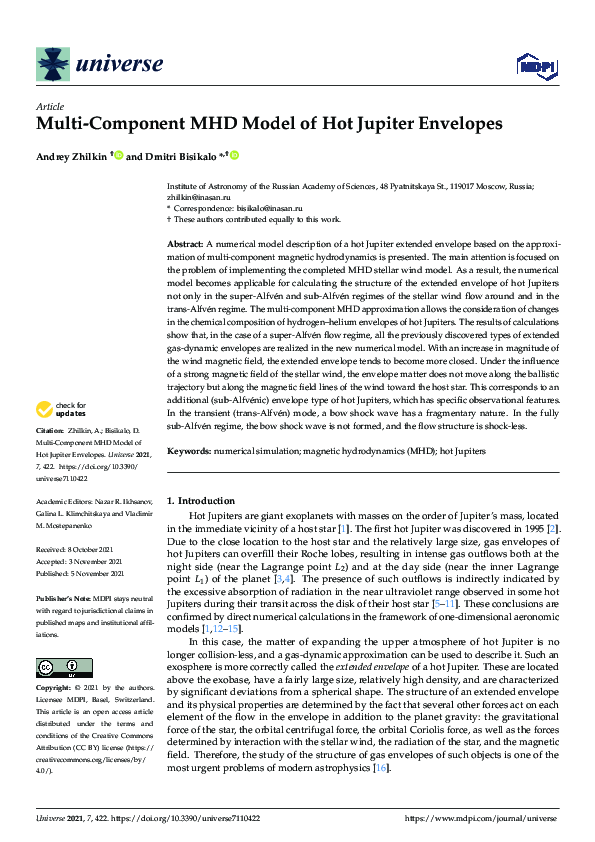 (PDF) MHD Modeling of Hot Jupiter Envelopes