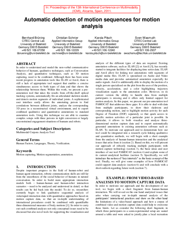 Pdf Automatic Detection Of Motion Sequences For Motion Analysis