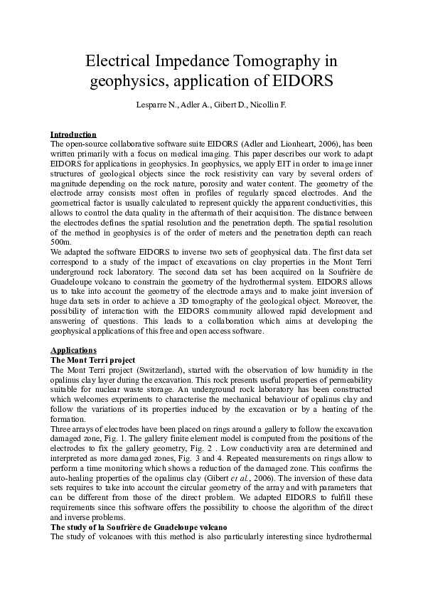 (PDF) Electrical Impedance Tomography in geophysics, application of EIDORS