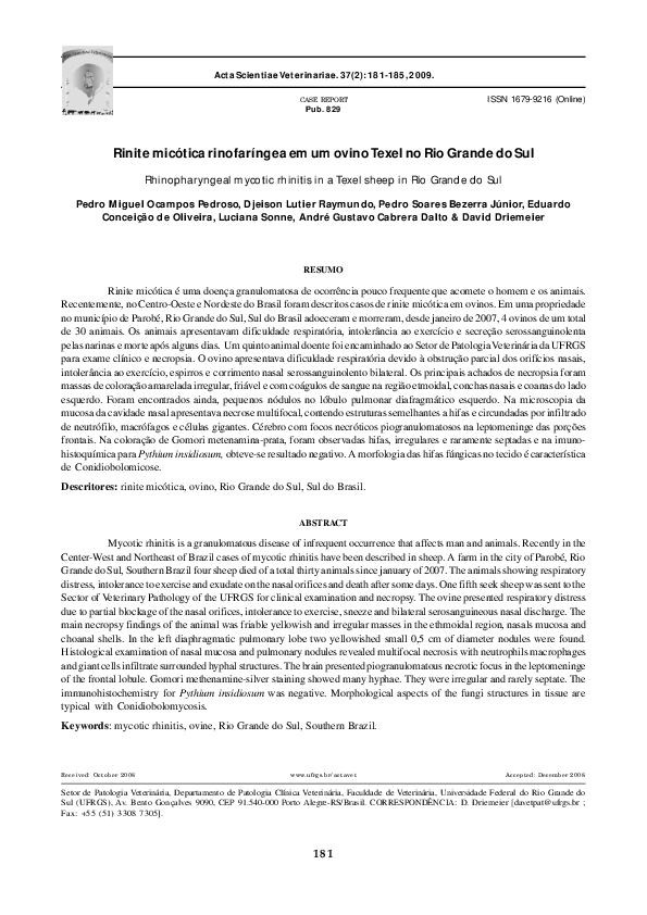 (PDF) Rinite micótica rinofaríngea em um ovino Texel no Rio Grande do ...