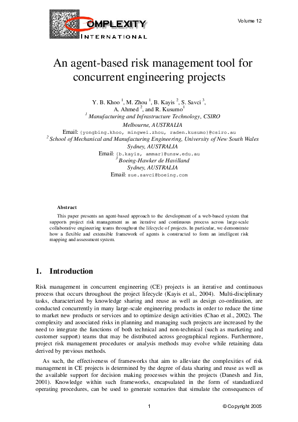 (PDF) An agent-based risk management tool for concurrent engineering ...