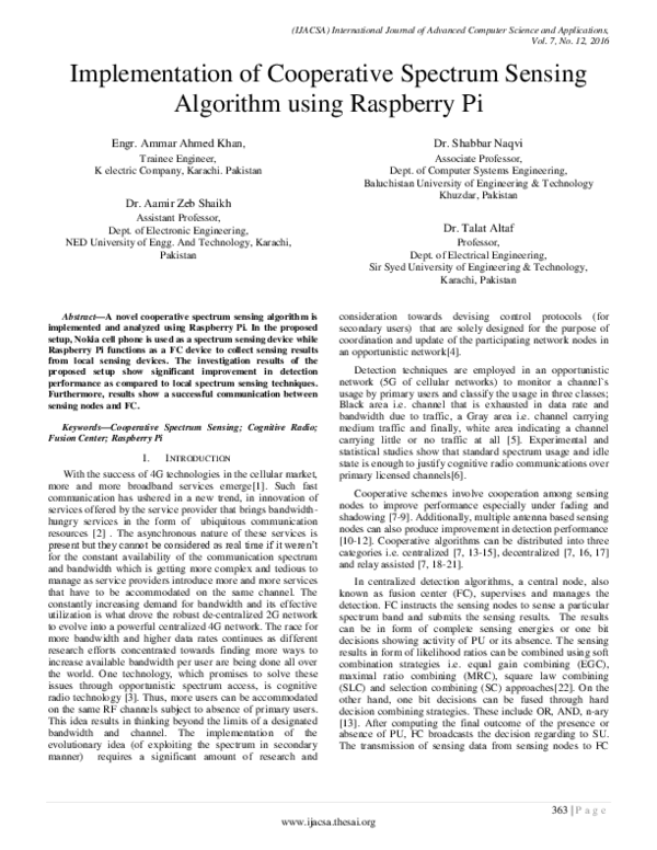 (PDF) Implementation of Cooperative Spectrum Sensing Algorithm using ...