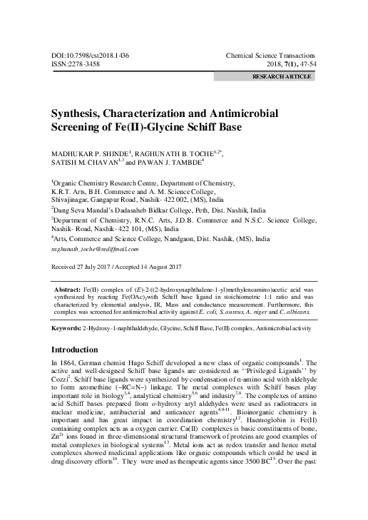 (PDF) Synthesis, Characterization and Antimicrobial Screening of Fe(II ... (PDF) Synthesis, Characterization and Antimicrobial Screening of Fe(II ...