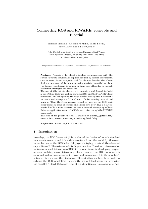 (PDF) Connecting ROS and FIWARE: Concepts and Tutorial