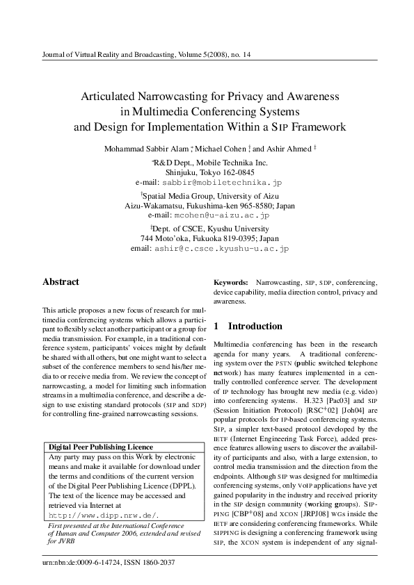 (PDF) Articulated Narrowcasting for Privacy and Awareness in Multimedia Conferencing Systems and ...