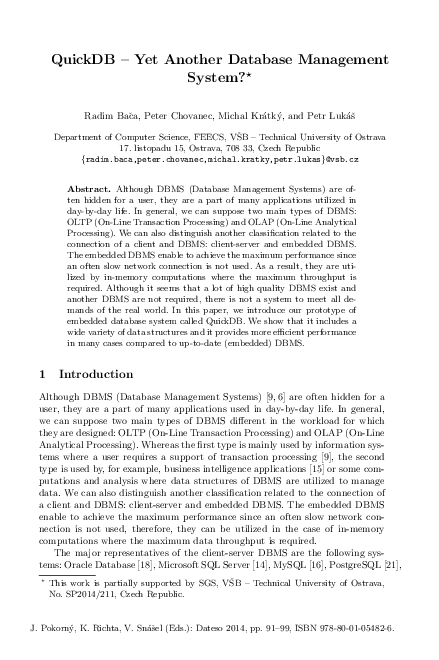 Pdf Quickdb Yet Another Database Management System